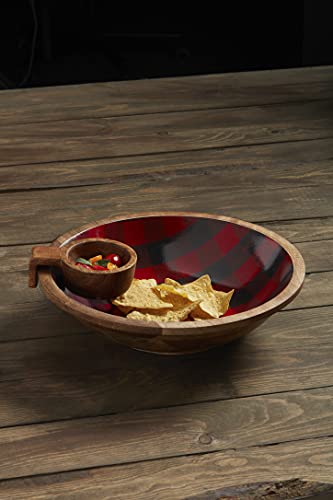 Mud Pie Christmas Buffalo Check Chip & Dip Set, Red, 4" x 13" dia