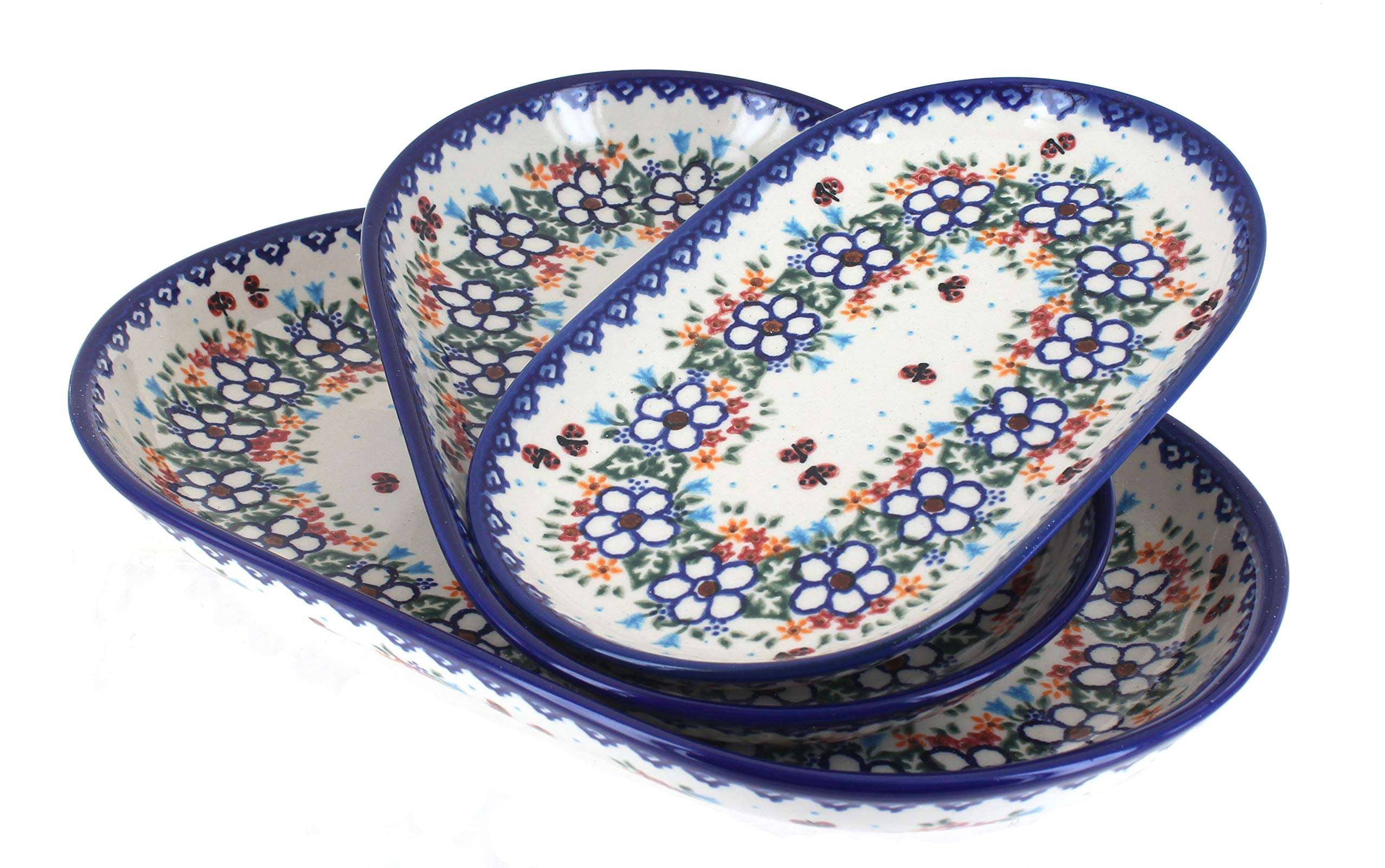 Blue Rose Polish Pottery Scarlett 3 Piece Oval Server Set