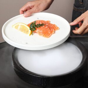 Seafood Sushi Sashimi Ice Tray Ceramic Platter Round Dry Ice Plate Personalized Smoke Dishes for Restaurant Hotel Home Multi-purpose (Size : Small)