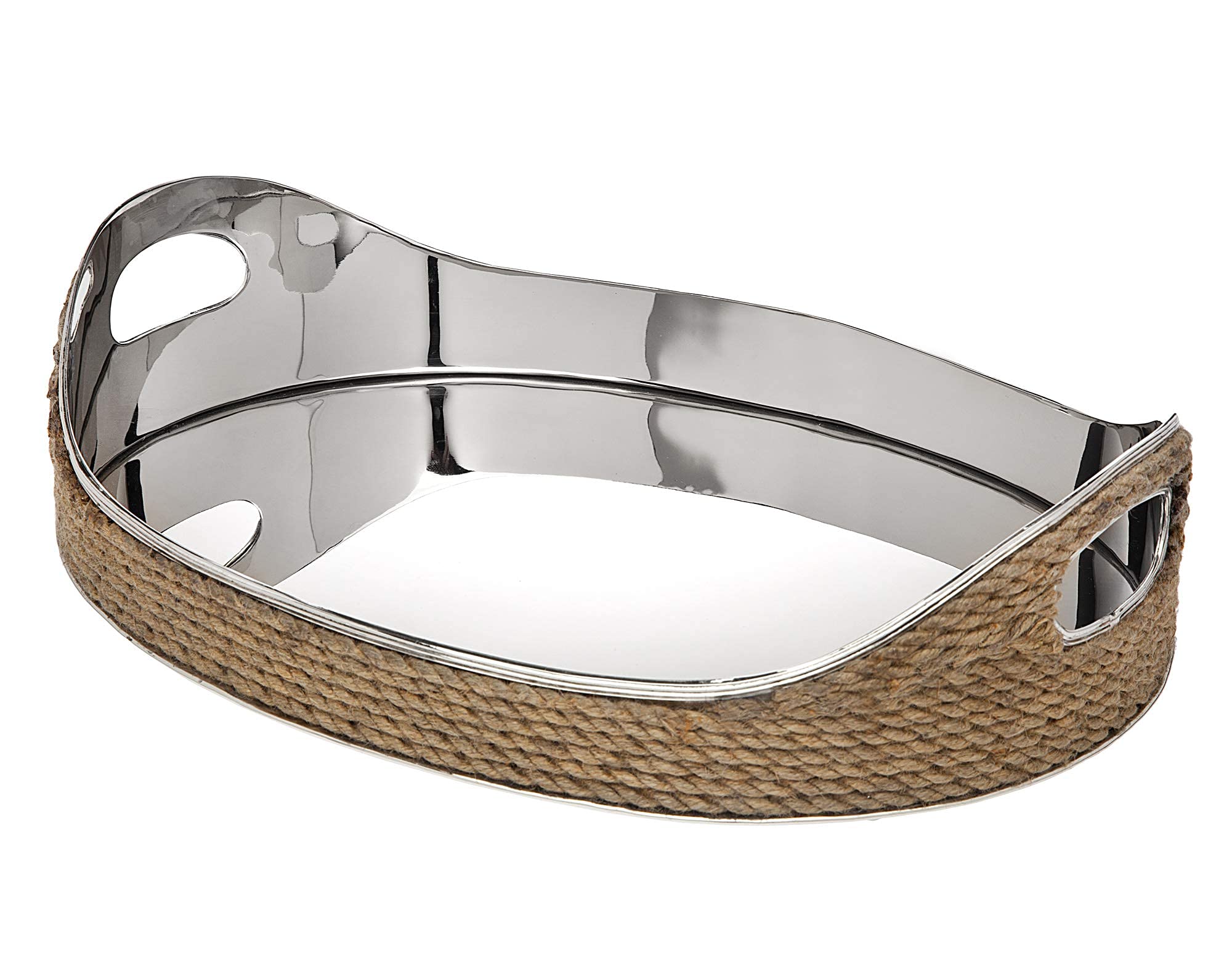 Godinger Rope Round Platter Stainless Steel Serving Tray With Handles