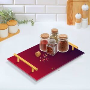 Decorative Tray with Handles Burgundy Red Gradient Serving Tray Vanity Trays for Bathroom Counter Kitchen Farmhouse Coffee Table Jewelry Perfume