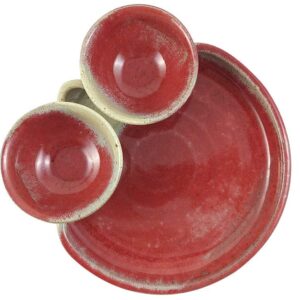 American Made Stoneware Pottery Chip and Dip Tray in Red Delicious (11.5" Double Dip)