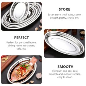 Housoutil Sizzle Platter Stainless Steel Oval Platter Fish Plate Appetizer Dish Snack Plate Metal Plate Serving Tray for Steaming Fish Dessert Meat Sushi 40cm Dinner Plates