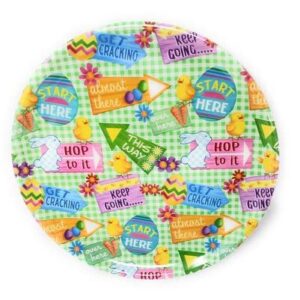 ja'cor round easter serving platter 13.5" large melamine platters trays reusable plastic plates for parties entertaining, bpa free decorative easter eggs design kichen dinnerware