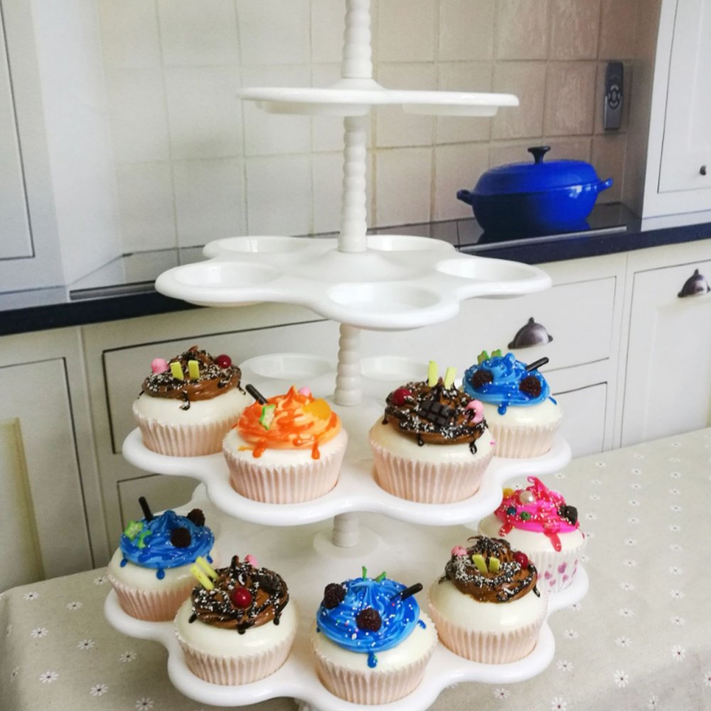 5 Tier Cupcake Stand Holds 27 Cupcakes Holder Round Dessert Tower Tree Display for Wedding Birthday Tea Party Home Plastic White