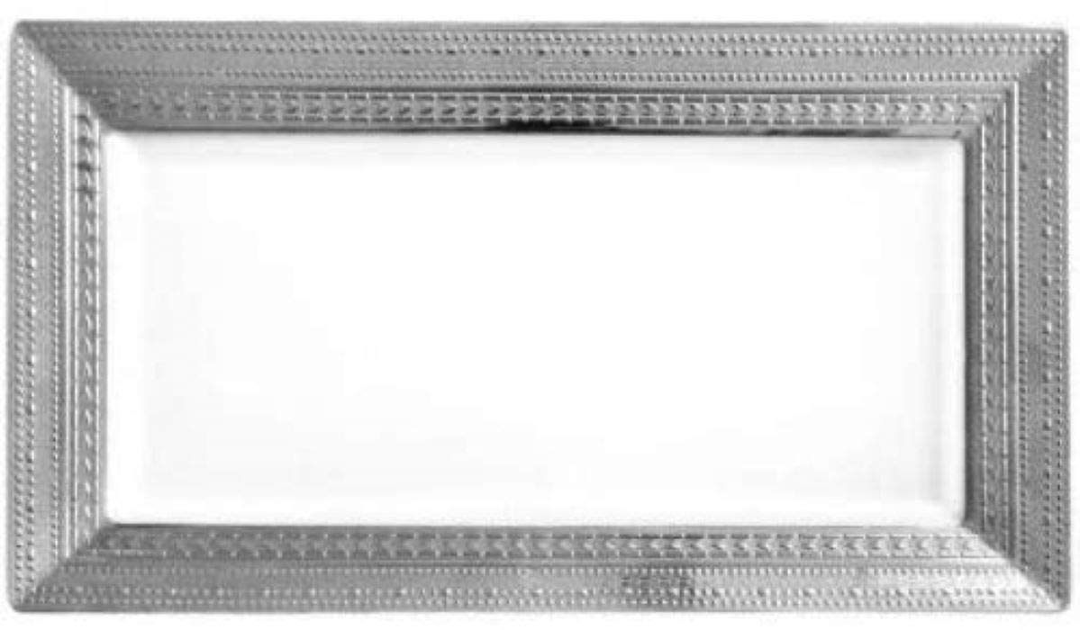 DecorLine White Rectangular Serving Tray with Silver Rim - 14" x 7.25" Symphony Collection Pack of 2 (2699)