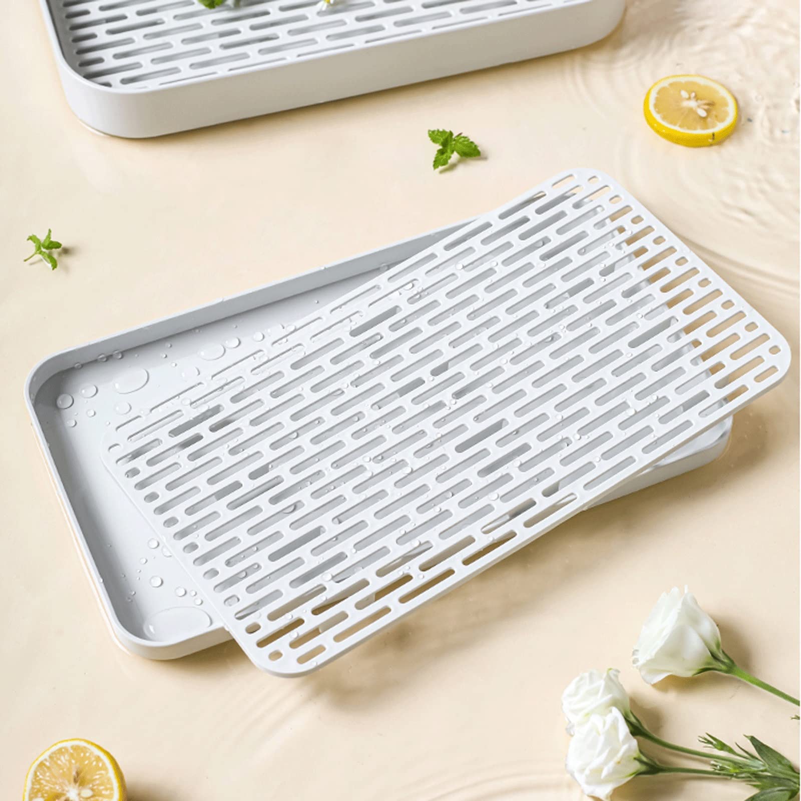 DEPILA Serving Tray Tray Drain Tray Square Tray Multi-Purpose Tray Household Double-Layer Water Tray White Serving Trays for Eating Service Tray (Size : 1)