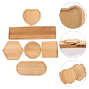 HEALLILY 6pcs Wood Mosaic Coaster Plate DIY Cup Mat Making Tray Round Square Heart Oval Hexagon Rectangle Wood Tray Hot Cup Serving Plate 26.5X7.3cm