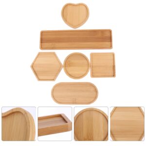 HEALLILY 6pcs Wood Mosaic Coaster Plate DIY Cup Mat Making Tray Round Square Heart Oval Hexagon Rectangle Wood Tray Hot Cup Serving Plate 26.5X7.3cm