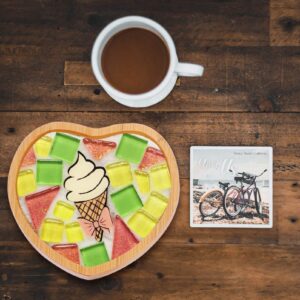 HEALLILY 6pcs Wood Mosaic Coaster Plate DIY Cup Mat Making Tray Round Square Heart Oval Hexagon Rectangle Wood Tray Hot Cup Serving Plate 26.5X7.3cm