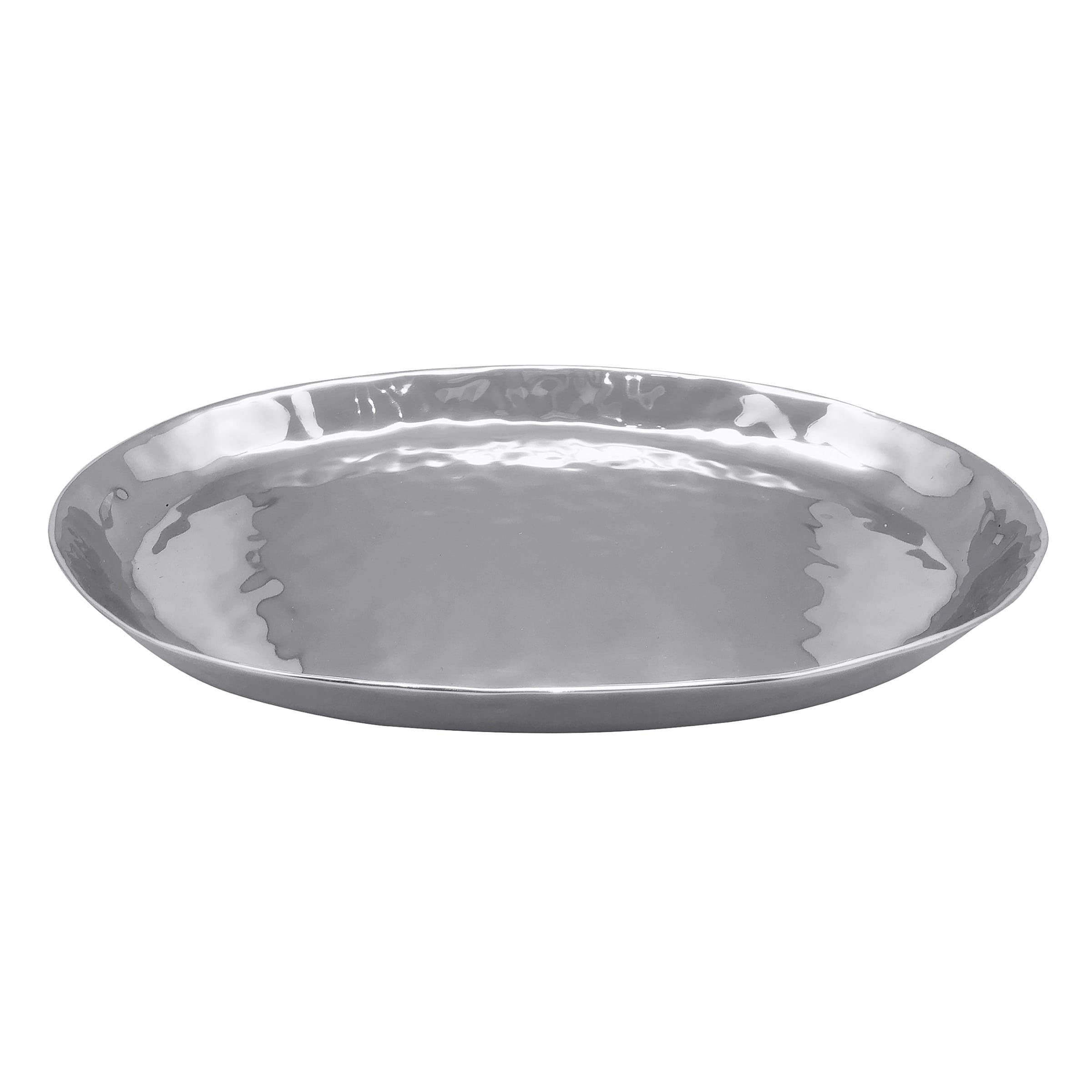 Mariposa, Bowls & Platters Dinnerware & Serveware, Large Oval Tray, Shimmer Silver