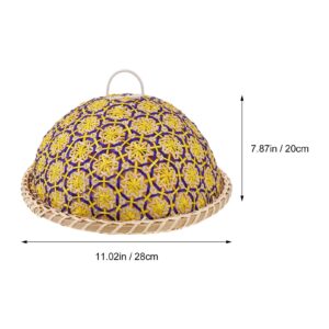 generic Hand- Woven Round Rattan Serving Tray with Food Dome Lid Cover for Picnic Party Bread Cake Pizza Dry Fruit Dessert Yellow Q1519432BAA 28x28cm