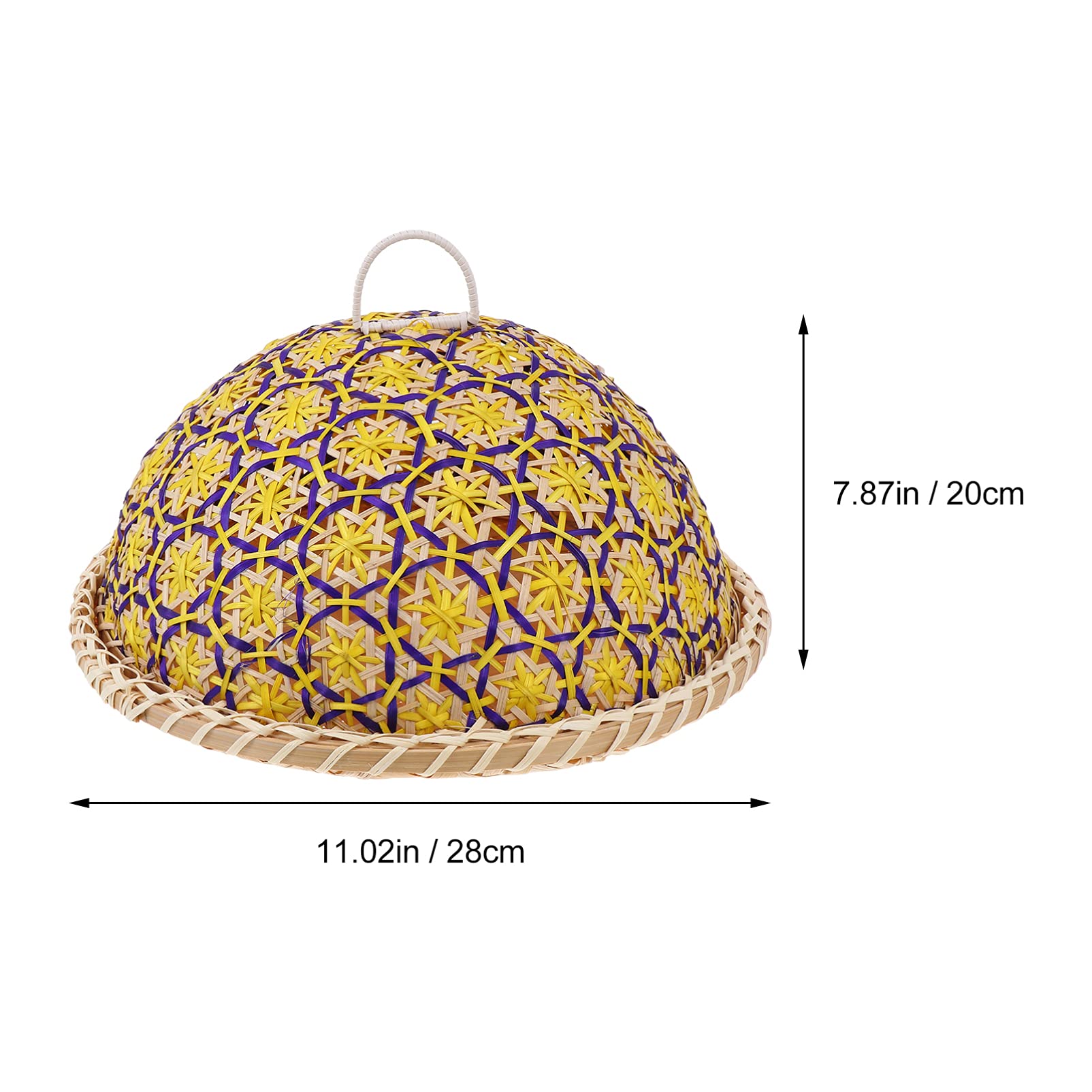 generic Hand- Woven Round Rattan Serving Tray with Food Dome Lid Cover for Picnic Party Bread Cake Pizza Dry Fruit Dessert Yellow Q1519432BAA 28x28cm