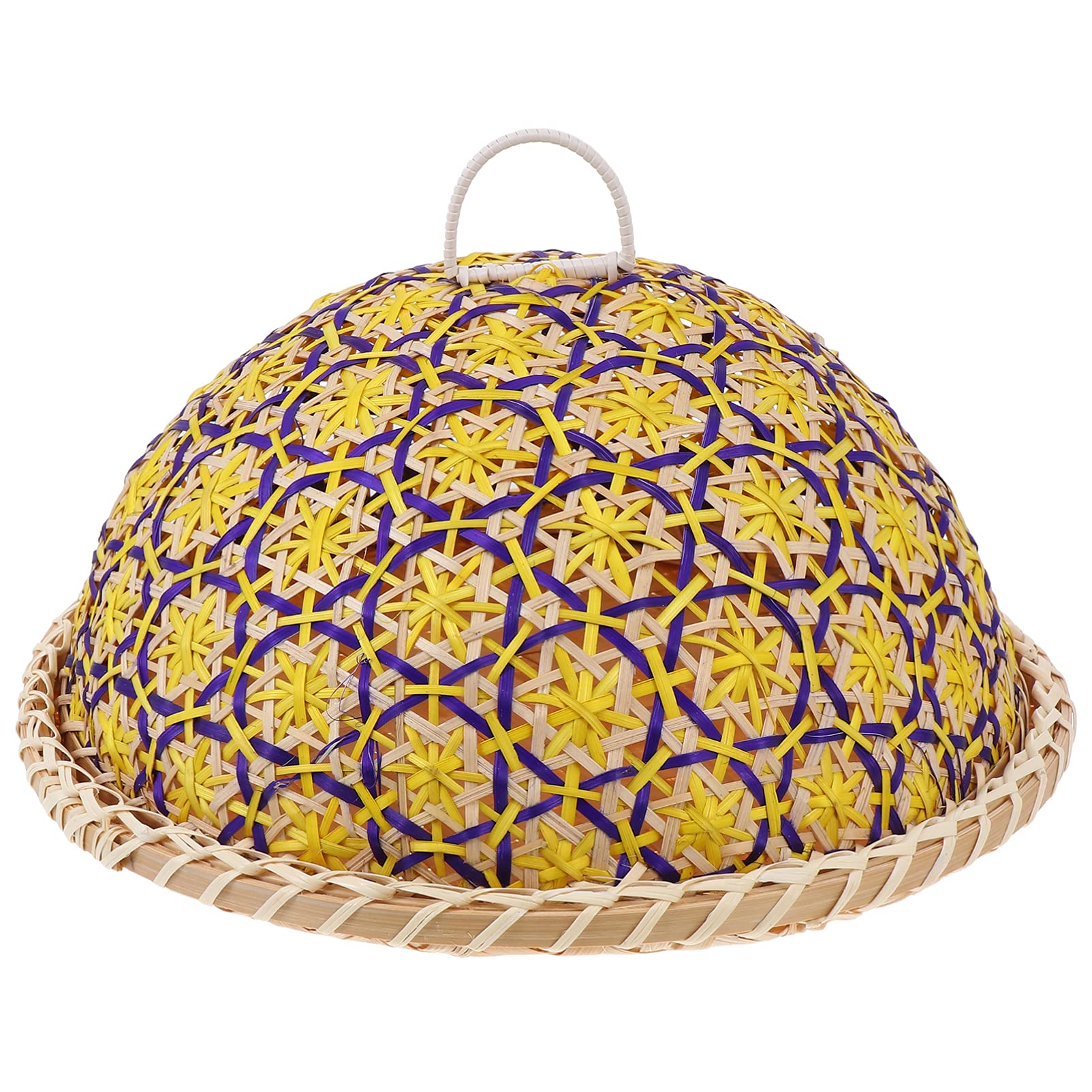 generic Hand- Woven Round Rattan Serving Tray with Food Dome Lid Cover for Picnic Party Bread Cake Pizza Dry Fruit Dessert Yellow Q1519432BAA 28x28cm