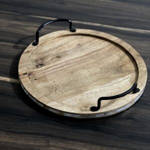 Handmade Wooden Acacia Round Serving Tray Beautiful Mother of Pearl Border Decorative Tray with Handles for Parties Large Handles for Easy Handling, Beautiful Wooden Tray for Multiple uses