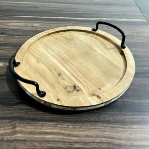 Handmade Wooden Acacia Round Serving Tray Beautiful Mother of Pearl Border Decorative Tray with Handles for Parties Large Handles for Easy Handling, Beautiful Wooden Tray for Multiple uses