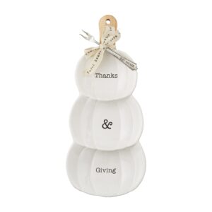 mud pie thanksgiving pumpkin triple dip serving set, white, dish 14.5" x 6" | fork 5.5"