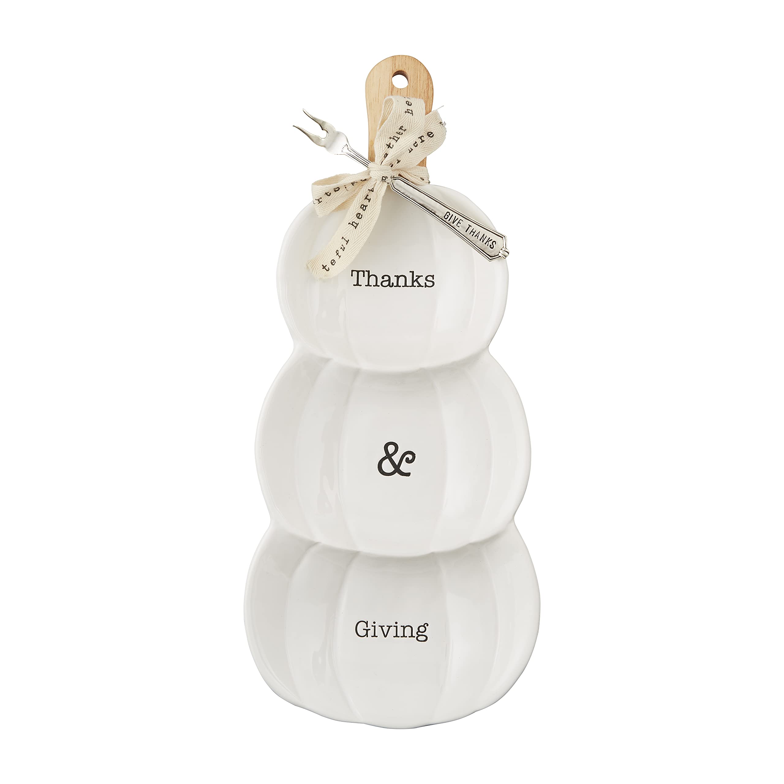 Mud Pie Thanksgiving Pumpkin Triple Dip Serving Set, White, dish 14.5" x 6" | fork 5.5"