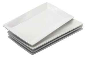 furmaware 9.7" rectangle serving plates, ideal for serving your favorite platter sized perfectly for appetizer, sushi, tapas, taco, dessert platters, raised lip white porcelain tray - set of 4