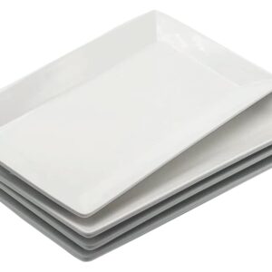 Furmaware 9.7" Rectangle Serving Plates, Ideal for Serving Your Favorite Platter Sized Perfectly for Appetizer, Sushi, Tapas, Taco, Dessert Platters, Raised Lip White Porcelain Tray - Set of 4