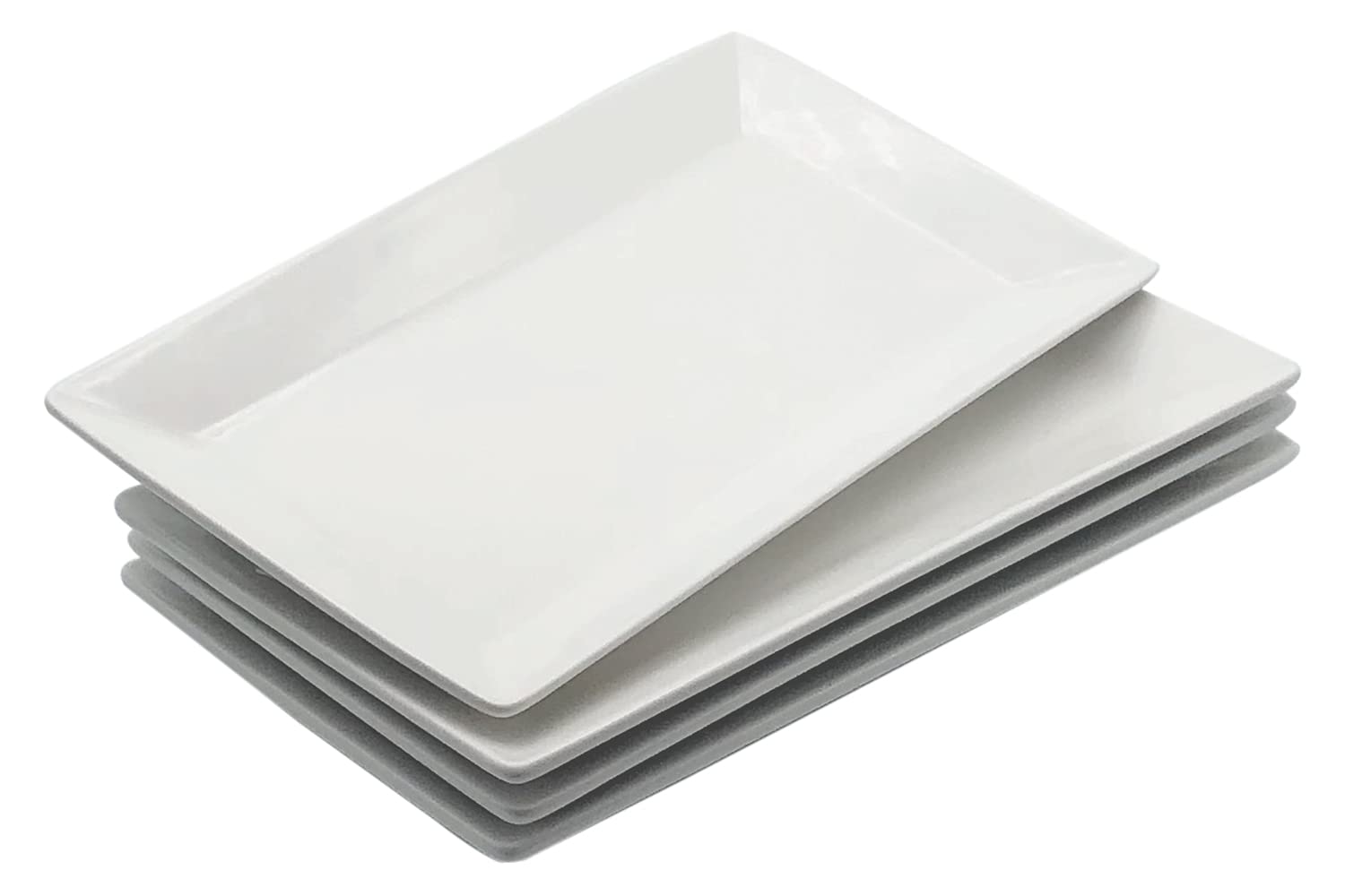 Furmaware 9.7" Rectangle Serving Plates, Ideal for Serving Your Favorite Platter Sized Perfectly for Appetizer, Sushi, Tapas, Taco, Dessert Platters, Raised Lip White Porcelain Tray - Set of 4