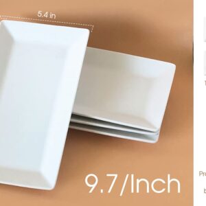 Furmaware 9.7" Rectangle Serving Plates, Ideal for Serving Your Favorite Platter Sized Perfectly for Appetizer, Sushi, Tapas, Taco, Dessert Platters, Raised Lip White Porcelain Tray - Set of 4