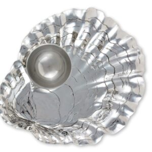 Arthur Court Aluminum Metal Oyster Chip Bowl with Pearl Dip Bowl - Formal and Everyday Coastal décor 15 inch x 13.5 inch