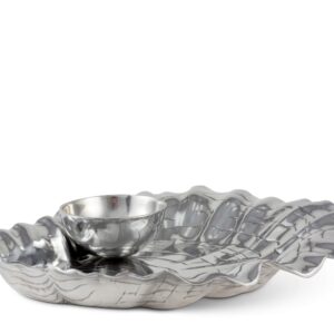 Arthur Court Aluminum Metal Oyster Chip Bowl with Pearl Dip Bowl - Formal and Everyday Coastal décor 15 inch x 13.5 inch