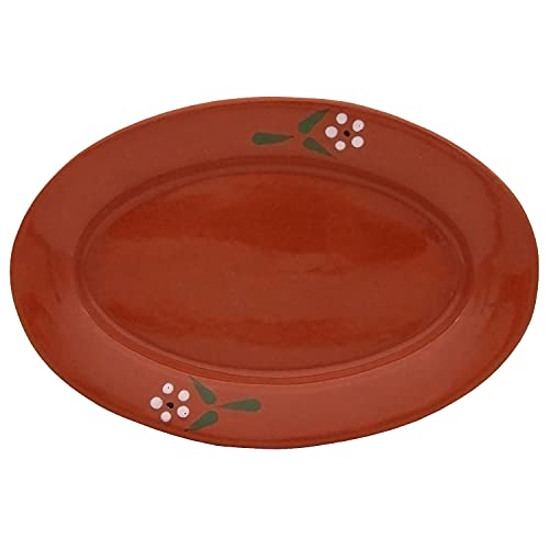 Sardinha Handmade Portuguese Pottery Terracotta Glazed Clay Oval Serving Platter Made in Portugal (Small - 10inch x 6.5inch x 1inch) 116D