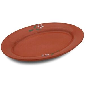 Sardinha Handmade Portuguese Pottery Terracotta Glazed Clay Oval Serving Platter Made in Portugal (Small - 10inch x 6.5inch x 1inch) 116D