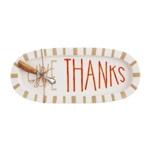 mud pie thanksgiving painted give thanks hostess set, cream, orange, 7" x 16"