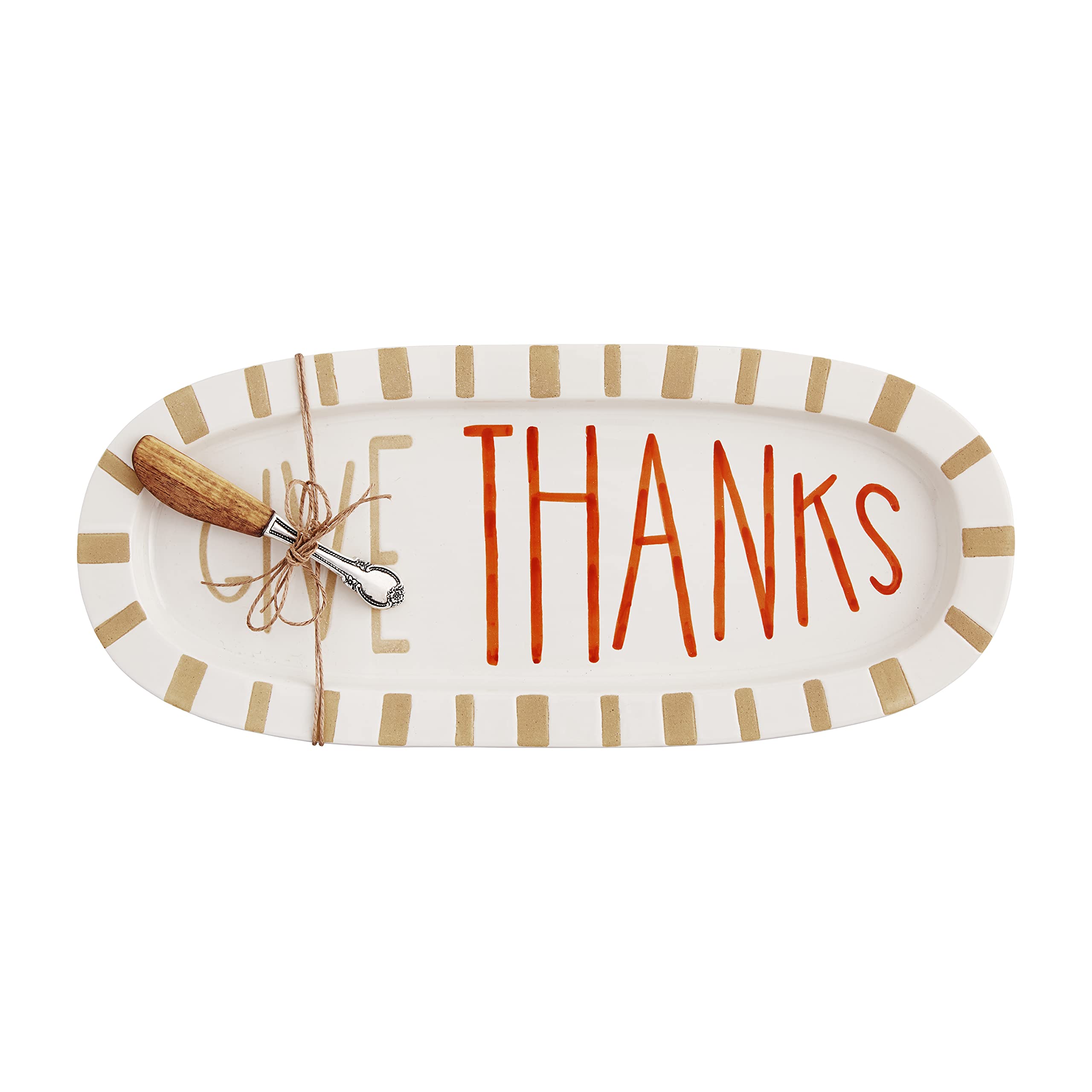 Mud Pie Thanksgiving Painted Give Thanks Hostess Set, Cream, Orange, 7" x 16"