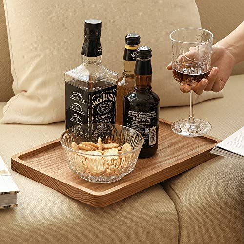 Wood Serving Tray, 13.8 x 9 inches Ottoman Tray, Decorative Serving Trays Made of Oak, Stylish Farmhouse Decor Serving Platters, Great for Lap & Couch