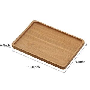 Wood Serving Tray, 13.8 x 9 inches Ottoman Tray, Decorative Serving Trays Made of Oak, Stylish Farmhouse Decor Serving Platters, Great for Lap & Couch