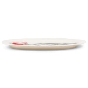 DEMDACO Molded Red Heart Glossy White Stripe 15 x 10 Ceramic Stoneware Oval Platter