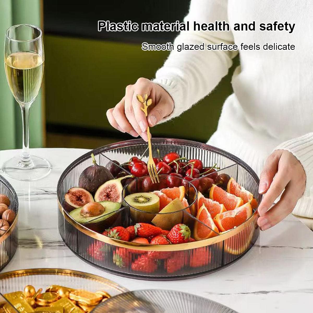 Snack Serving Tray, Divided Serving Tray with Lid, Dry Fruit Snack Relish Tray with Lid, Nut and Candy Serving Tray, for Dried Fruits, Nuts, Candies, Sweet Cookies and Fruits