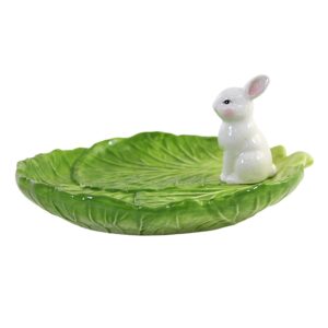 December Diamonds Green Garden 8" Lettuce Platter with Bunny Figurine