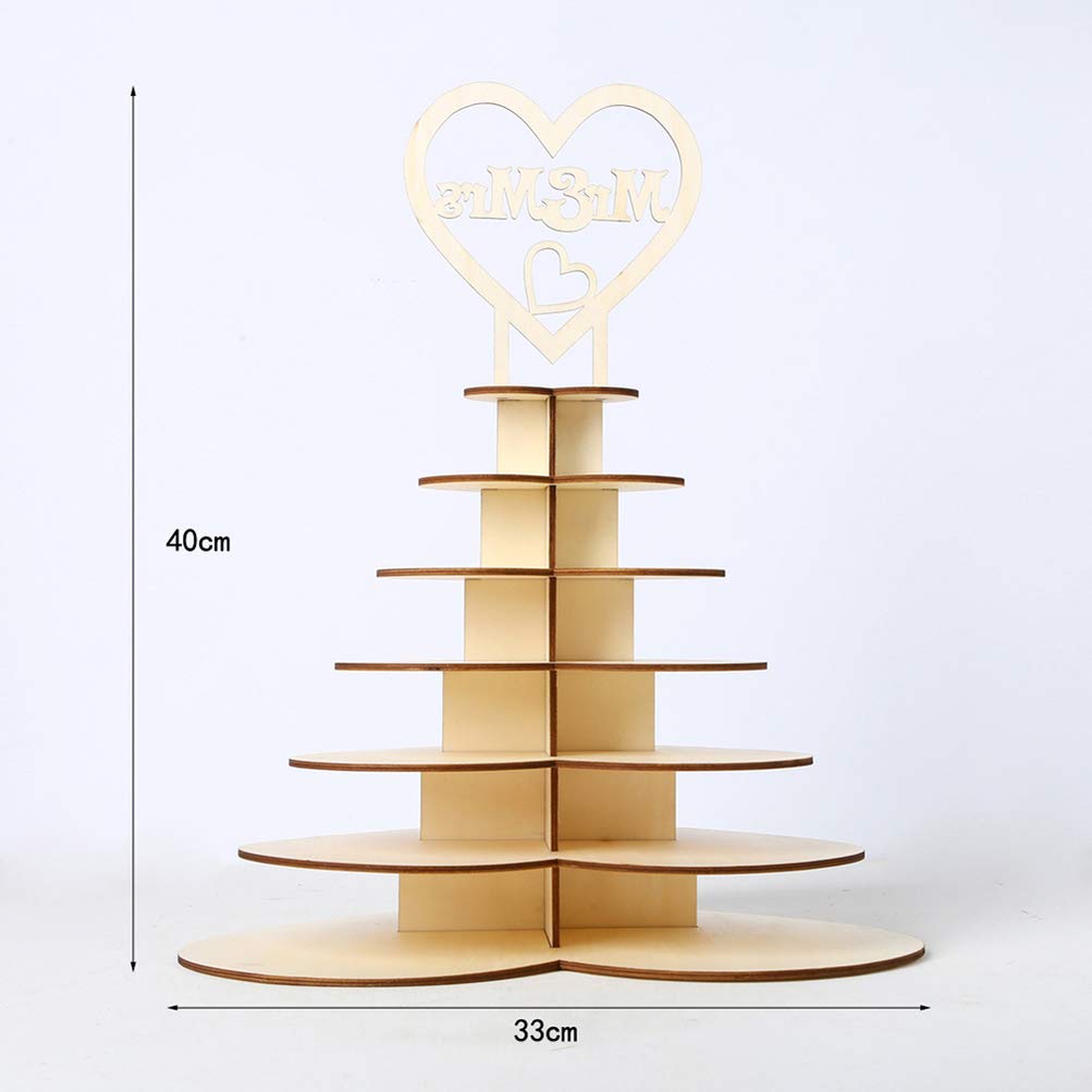 Amosfun 7-layer Wooden Chocolate Display Stand Heart Shape Romantic Delicate Candies Food Display Decor for Wedding Bridal Shower Party Supplies