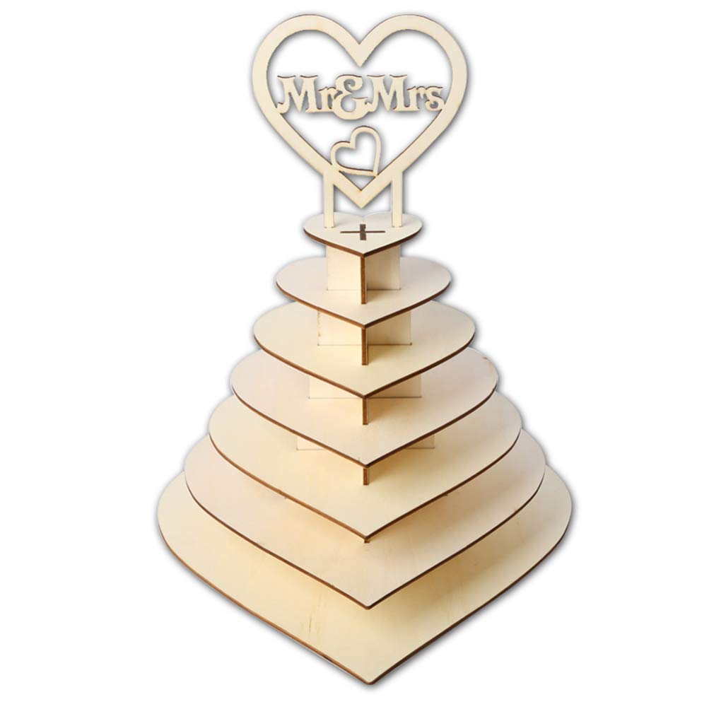 Amosfun 7-layer Wooden Chocolate Display Stand Heart Shape Romantic Delicate Candies Food Display Decor for Wedding Bridal Shower Party Supplies