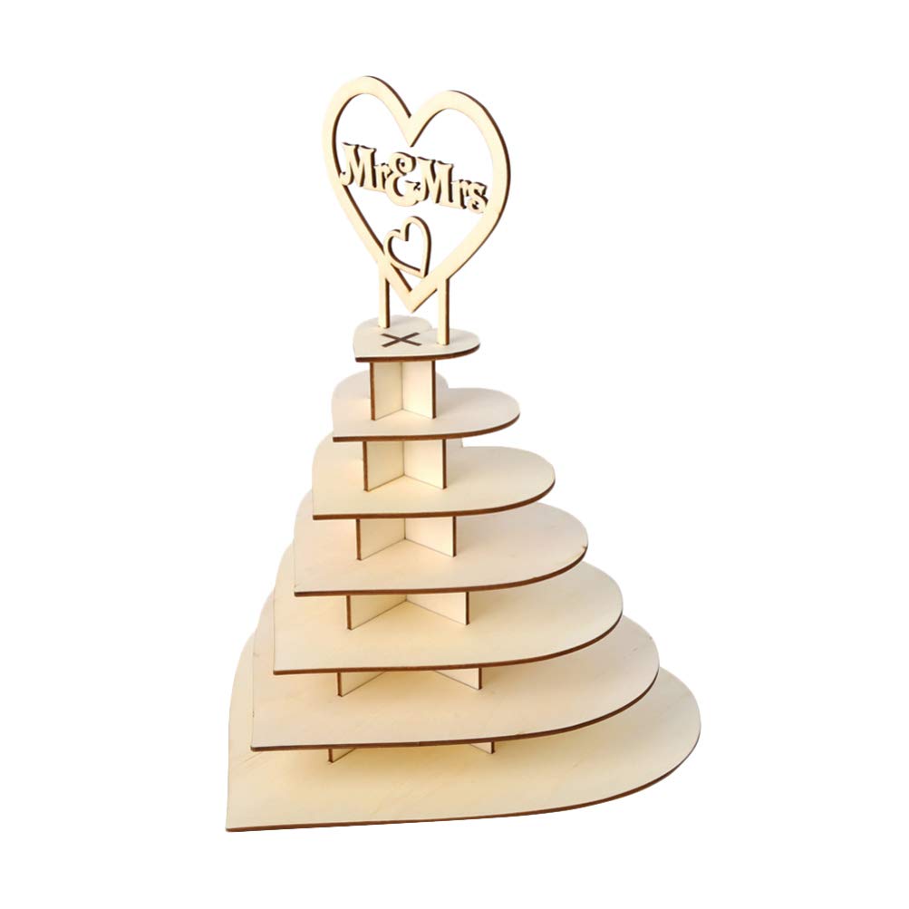 Amosfun 7-layer Wooden Chocolate Display Stand Heart Shape Romantic Delicate Candies Food Display Decor for Wedding Bridal Shower Party Supplies