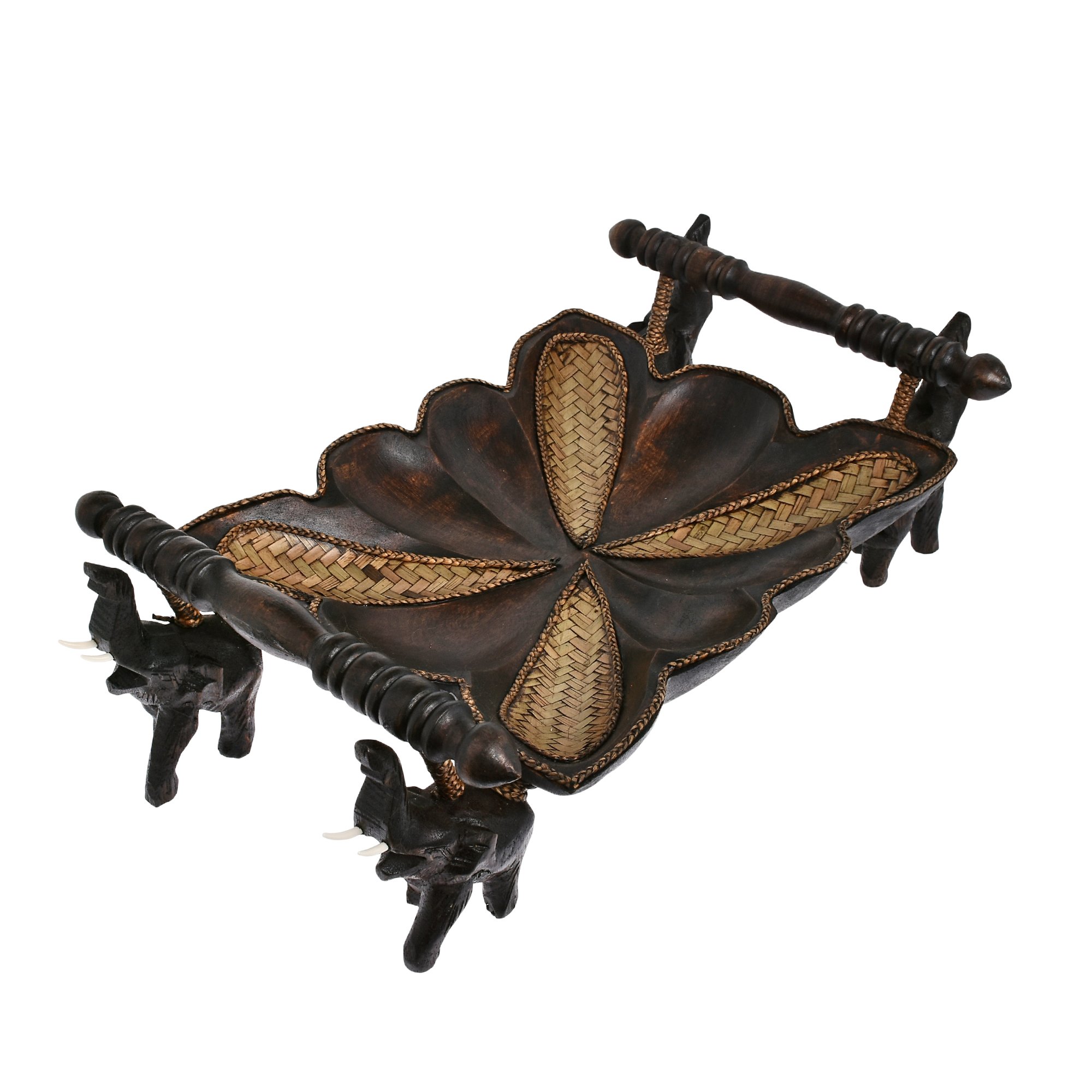 AeraVida Majestic Elephant Carved Rain Tree Wooden Tray | Decorative Serving Tray with Handles | Carved Rain Tree Wooden Tray | Wooden Serving Trays | Wooden Tray for Food