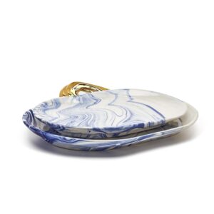 Two's Company Marbled Set of 2 Blue & White Pumpkin Platters