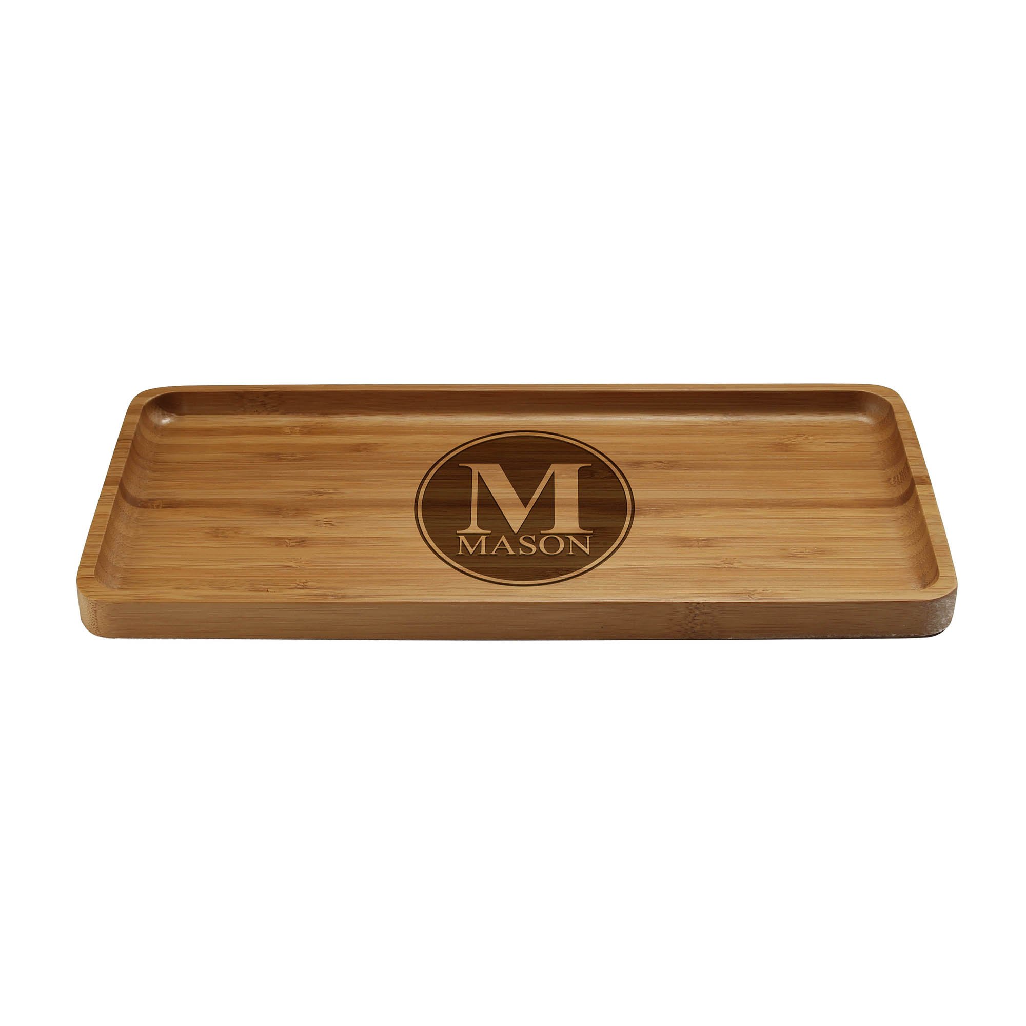 BambooMN Custom Laser Engraved Bamboo Serving Tray - Family Circle Simple Engraving - 11" x 5.5" x 0.6" - Rounded Edges - 1 Piece