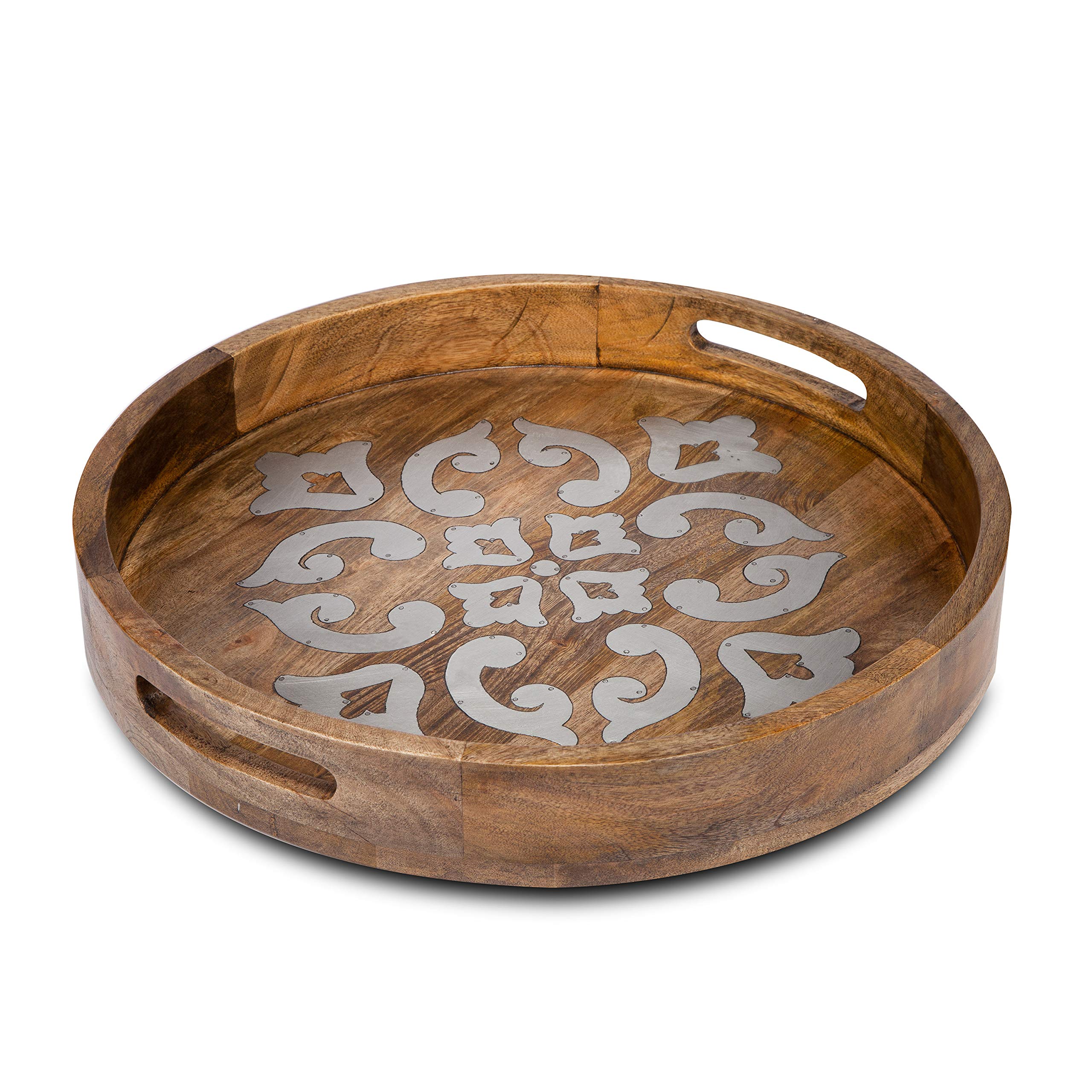 20-Inch Heritage Collection Wood and Metal Round Tray