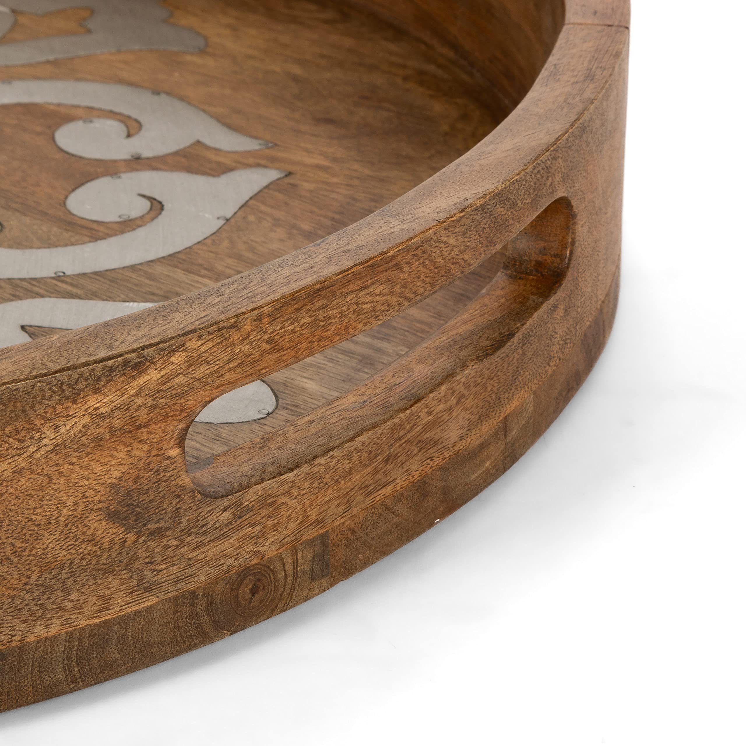 20-Inch Heritage Collection Wood and Metal Round Tray