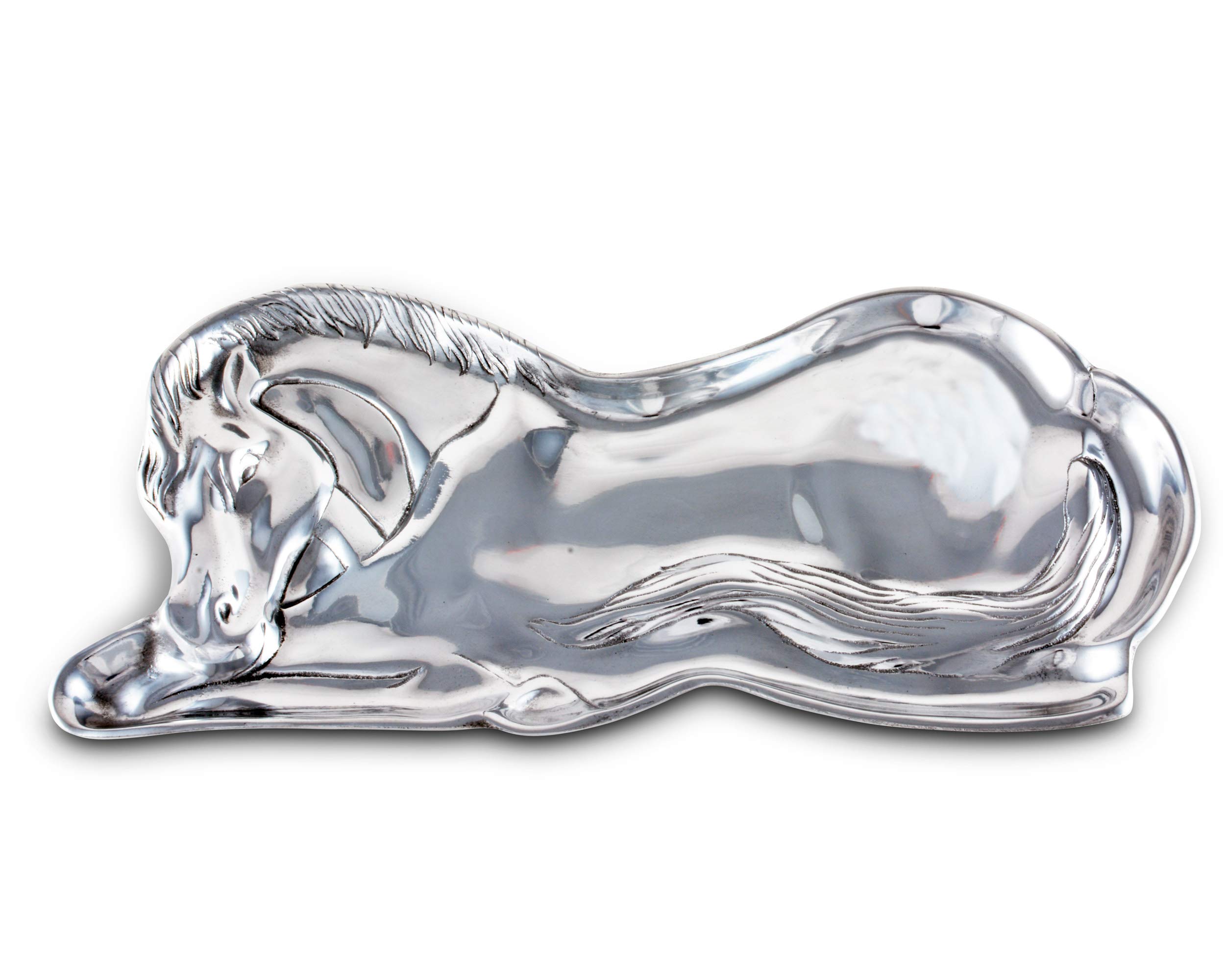 Arthur Court Aluminum Horse Figural Tray, 12 x 6 Inches, Equestrian-Themed with Detailed Mane Design, Food-Safe and Versatile Serving Platter