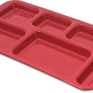 Carlisle FoodService Products CFS 4398205 Right Hand 6-Compartment Cafeteria / Fast Food Tray, 15" x 9", Red