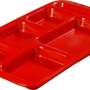 Carlisle FoodService Products CFS 4398205 Right Hand 6-Compartment Cafeteria / Fast Food Tray, 15" x 9", Red