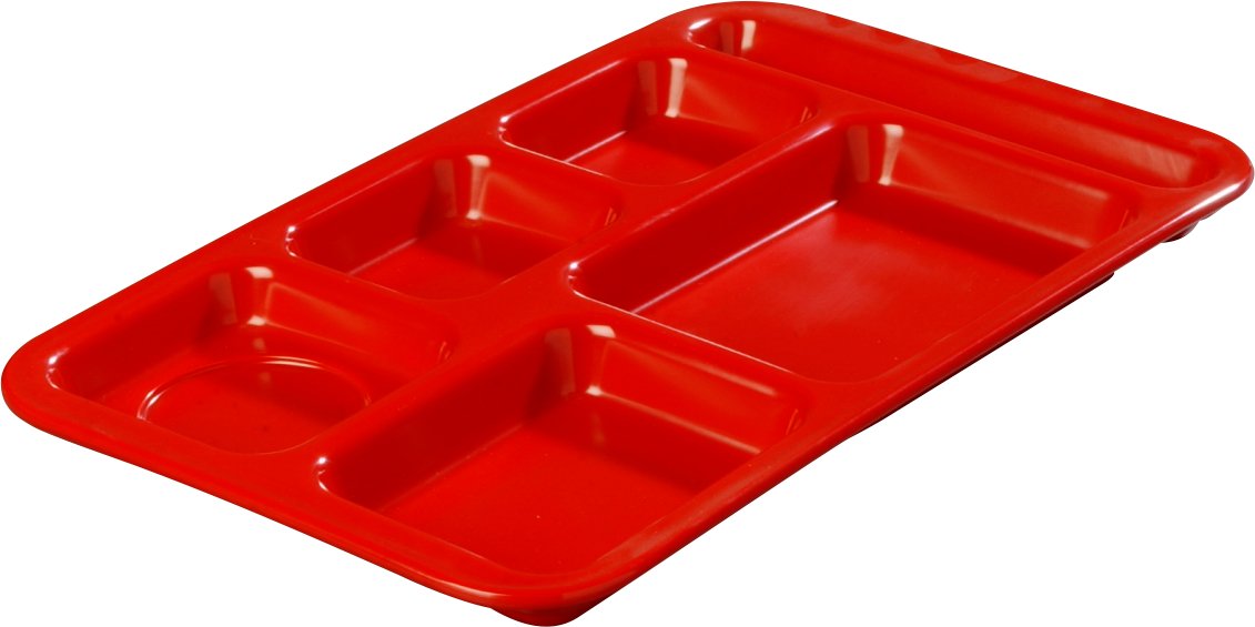 Carlisle FoodService Products CFS 4398205 Right Hand 6-Compartment Cafeteria / Fast Food Tray, 15" x 9", Red