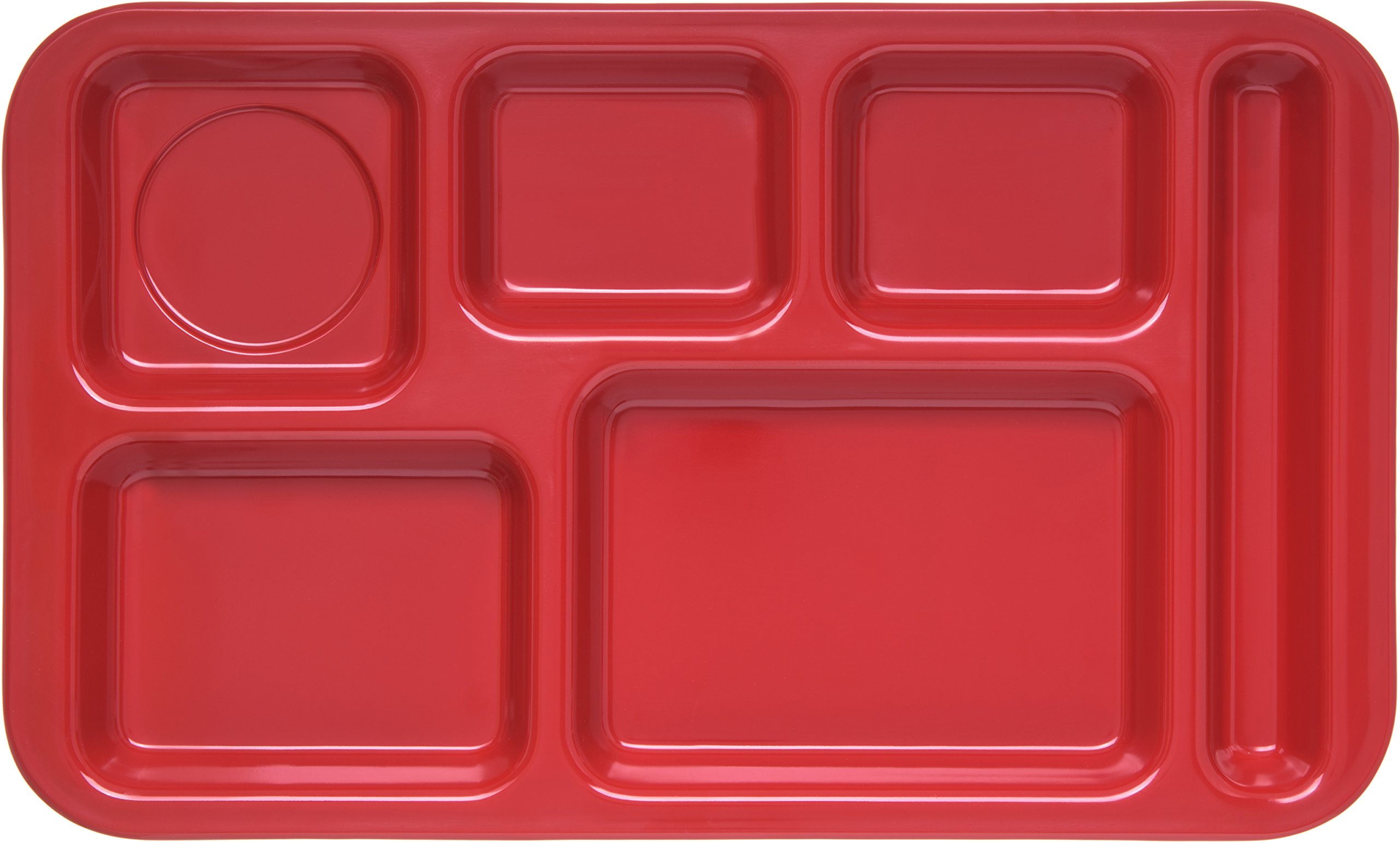 Carlisle FoodService Products CFS 4398205 Right Hand 6-Compartment Cafeteria / Fast Food Tray, 15" x 9", Red